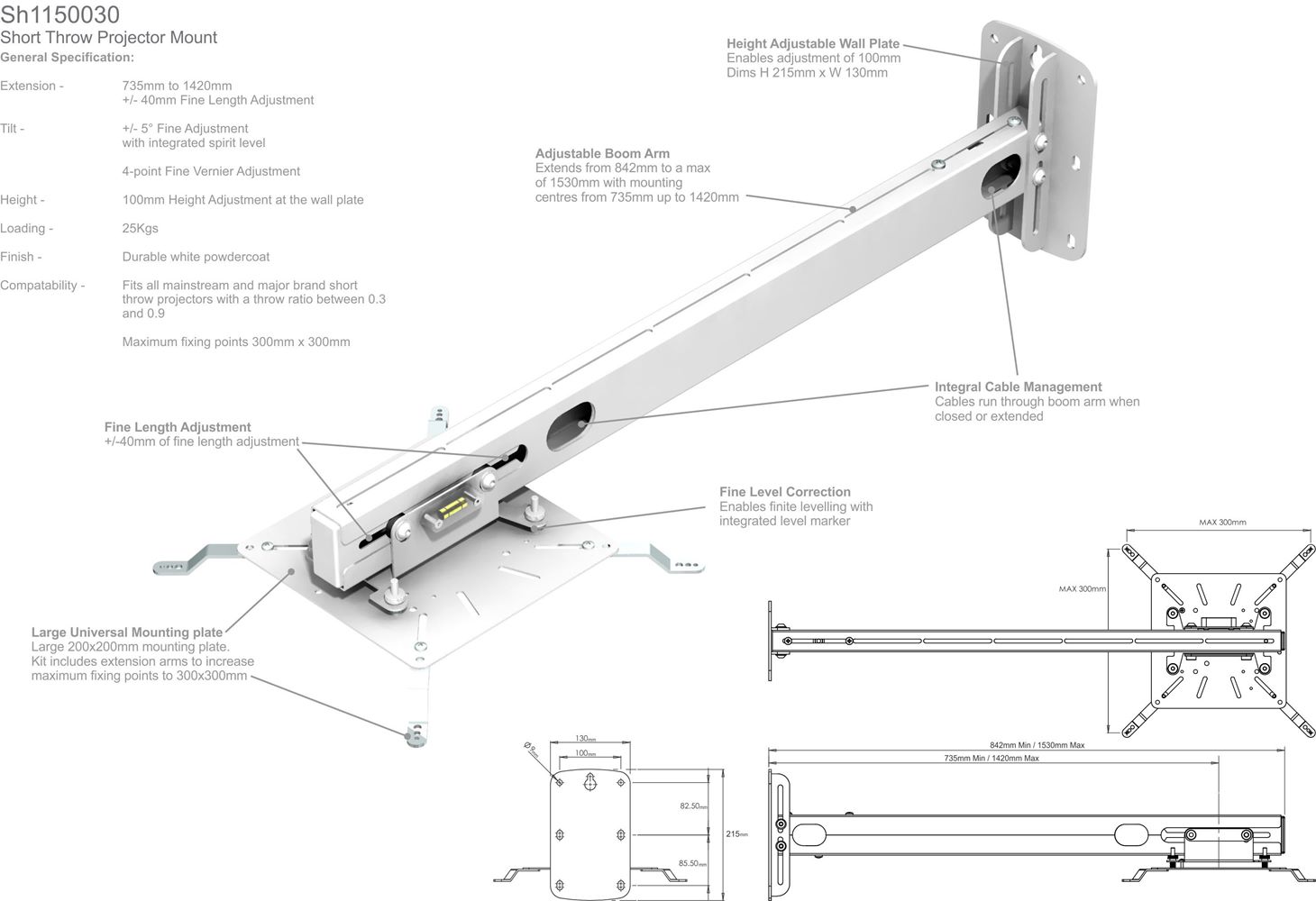 Universal Short Throw Projector Wall Mount | Marsden Grant International
